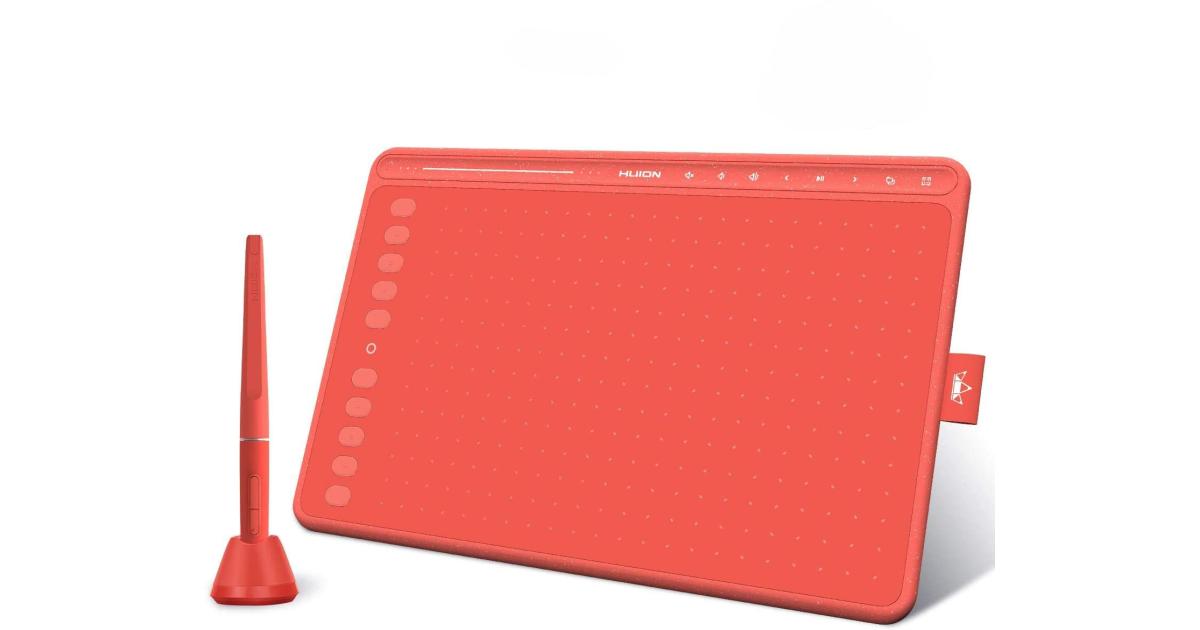 HUION HS611 Red Graphics Drawing Tablet | Green Dara Stars for Computers